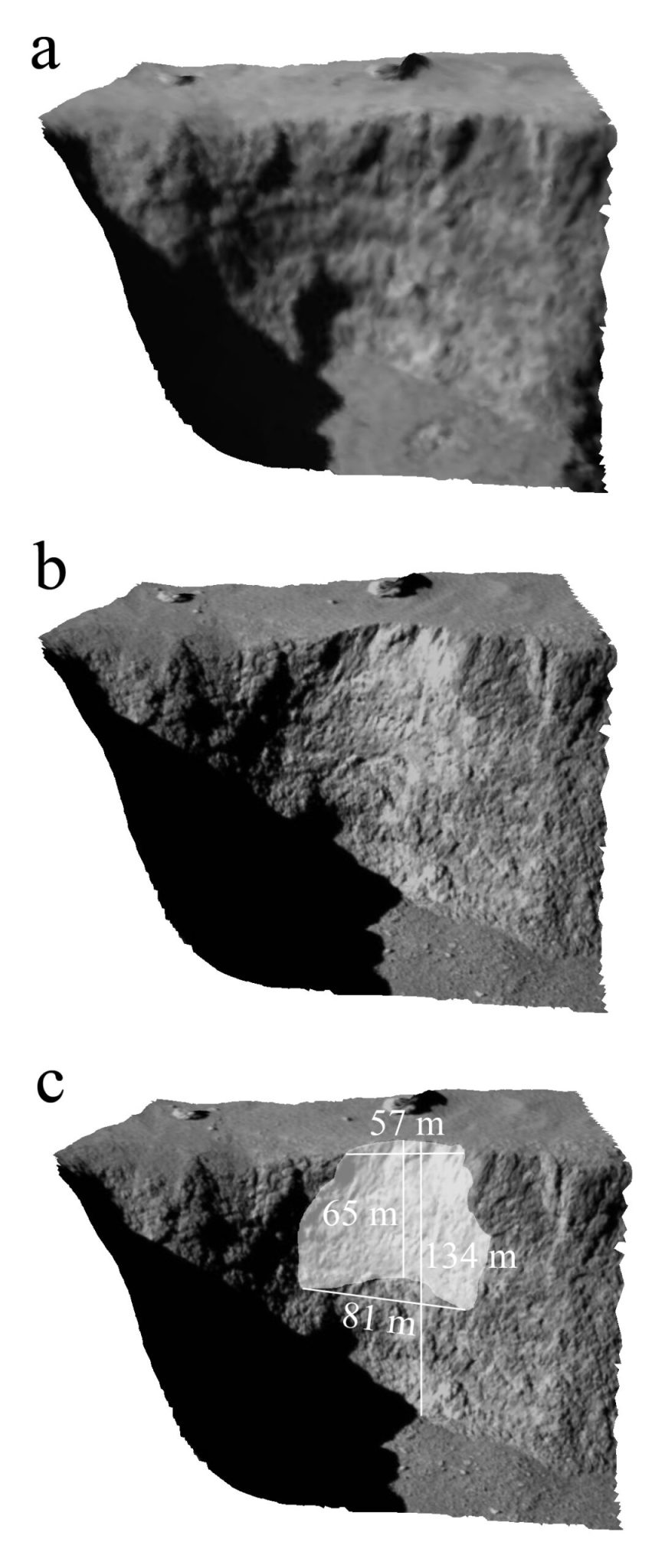A giant cliff collapse on a comet reveals pristine ice beneath the surface