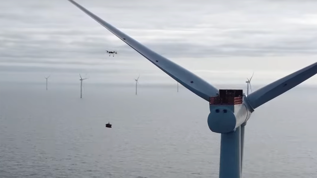 Watch a giant drone deliver cargo to an offshore wind turbine | Popular ...